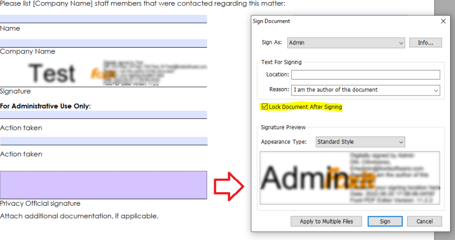 How to Enable 'Lock the Document After Signing' option using Certificate Signatures