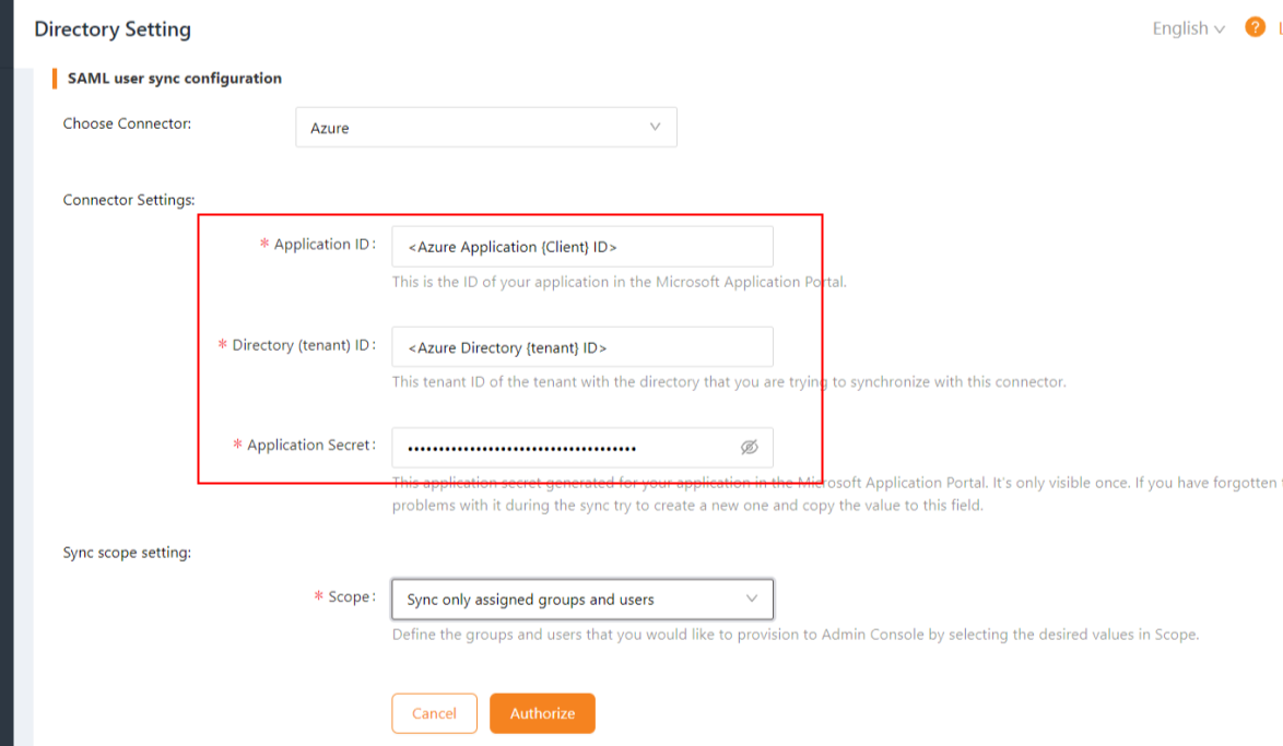 Azure Active Directory (SAML SSO 2.0) User Sync Configuration